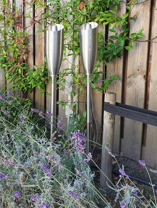 Chic en luxe tuinfakkel rvs lengte 115 cm | Kaarsenfakkels.nl